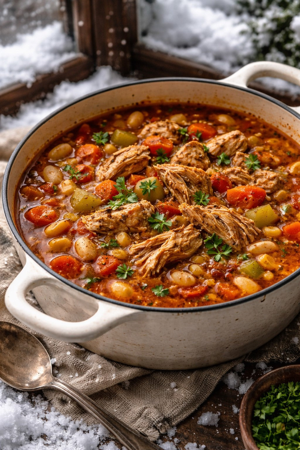 Snow-In Applewood Chipotle Chicken & White Bean Stew – Rollicking Buckaroo