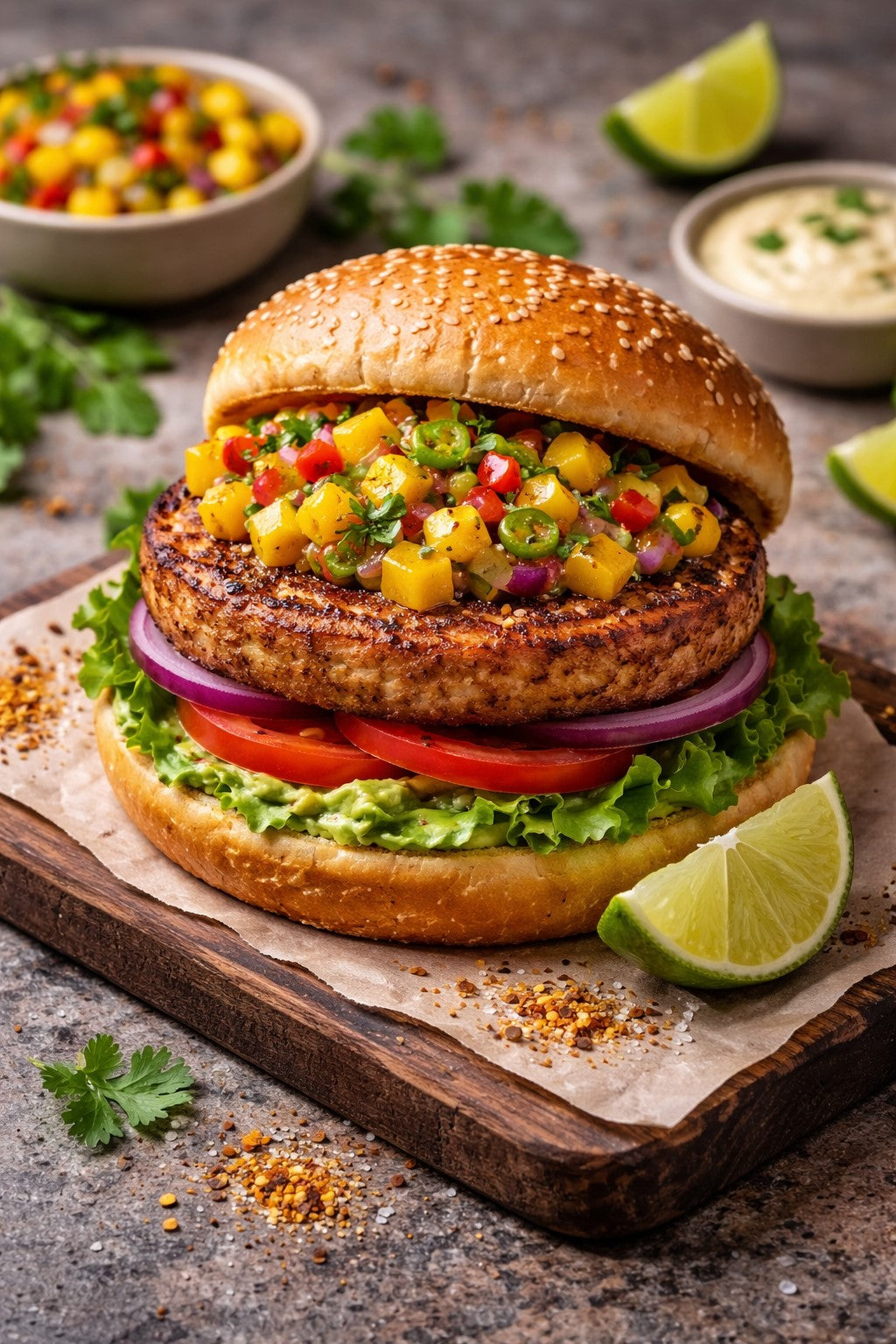Smoky Citrus Quorn Burger with Mango-Lime Salsa (Vegan) – Rollicking ...